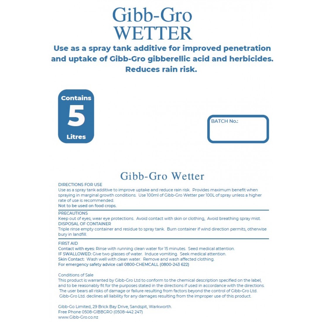 Gibb-Gro Wetter to aid uptake of Gibberellic Acid